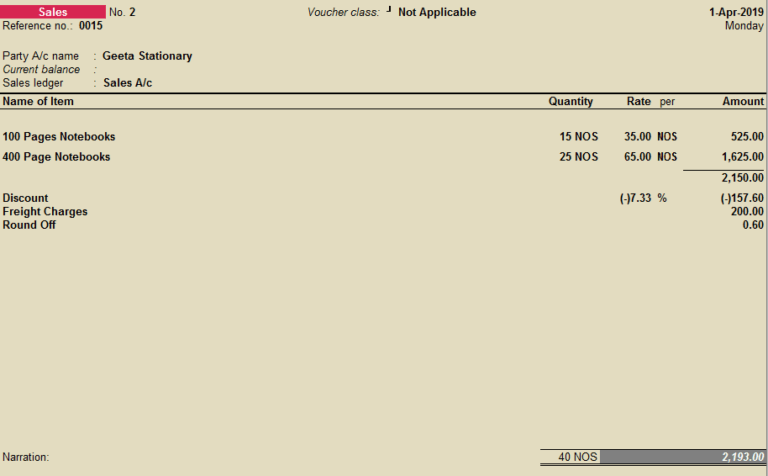 Sales Invoice in tally - myITschools